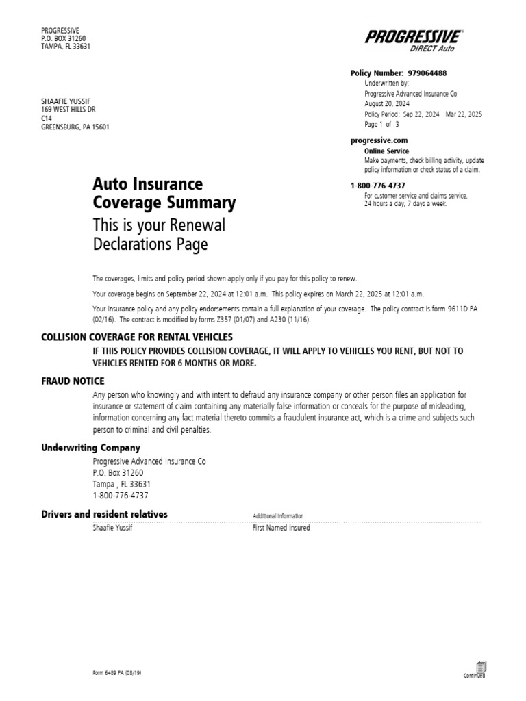 Declarations Page | PDF