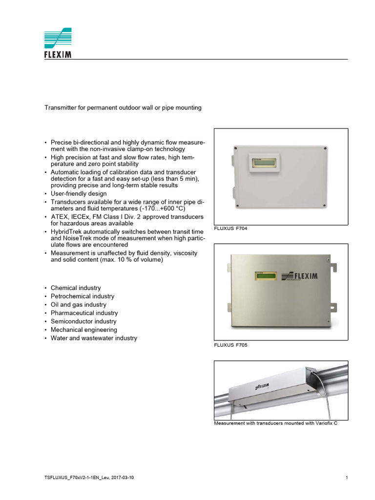 Fluxus F704 Flowmeter | PDF