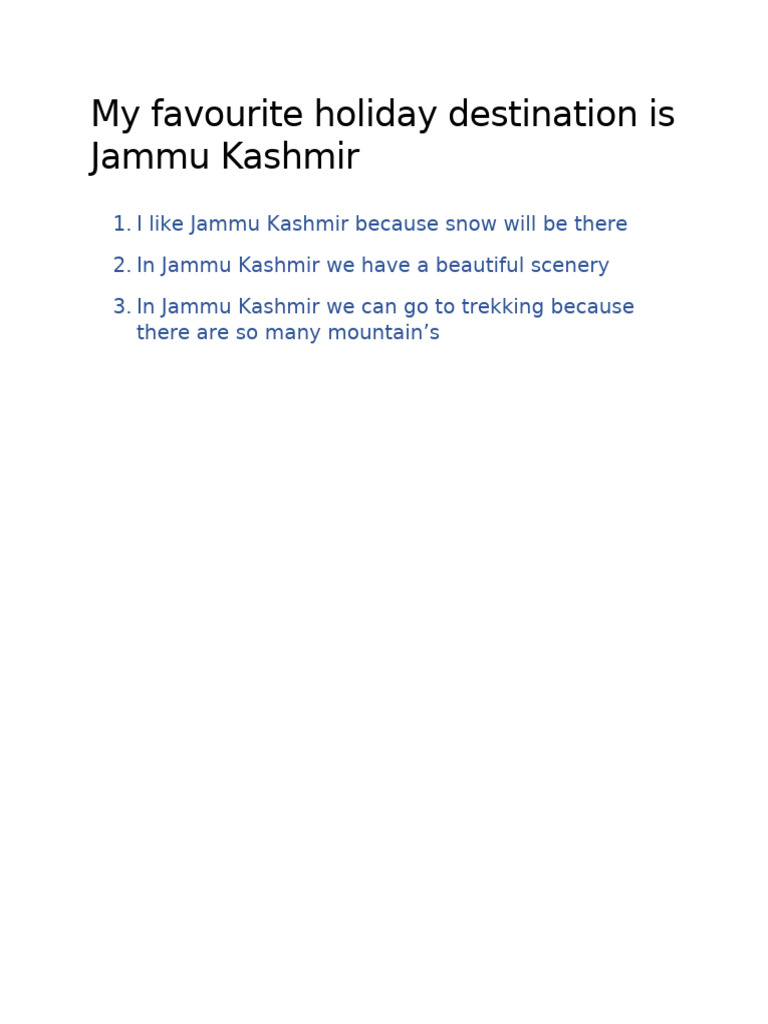 My Favourite Holiday Destination is Jammu Kashmir | PDF