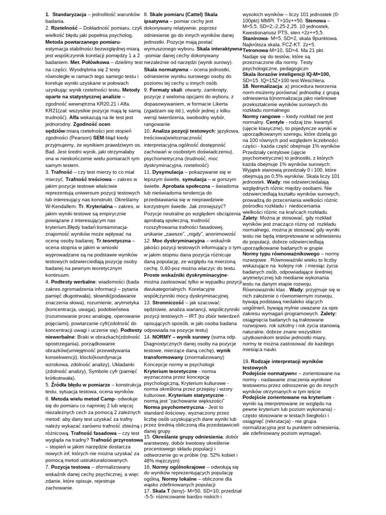 Podsumowanie Psychometria | PDF
