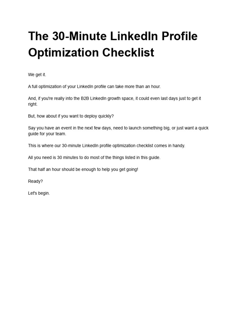 The 30-Minute LinkedIn Profile Optimization Checklist | PDF