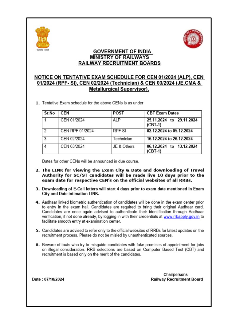 2A 07-10-2024 Tentative Schedule For Publication Combined Eng Hindi | PDF