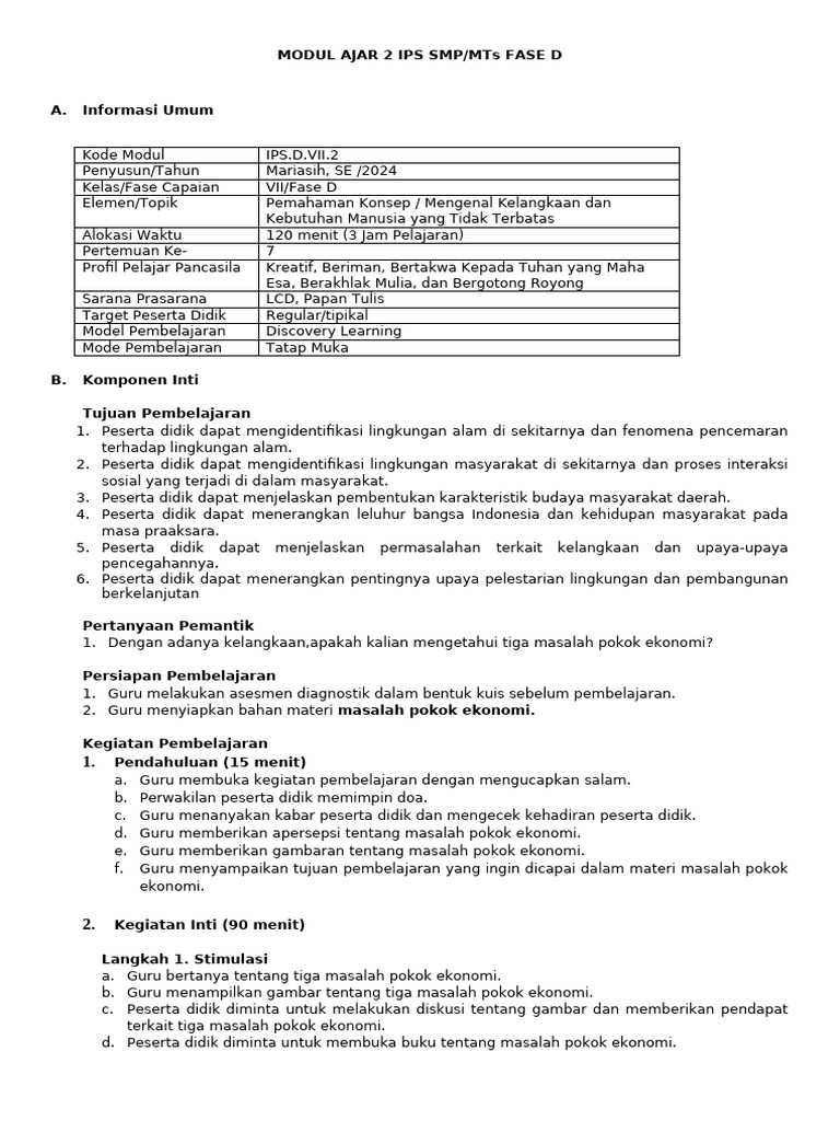 Ips SMP Kelas Vii - Modul Ajar 2.7 (Bab 2) | PDF