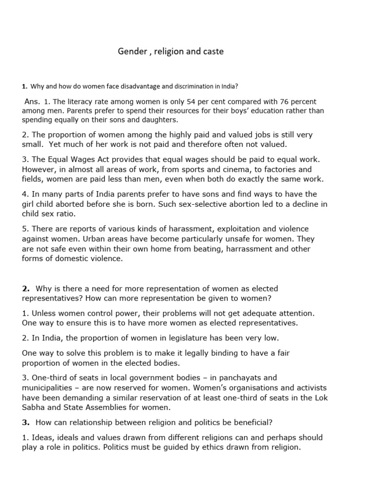 Gender religion caste notes | PDF