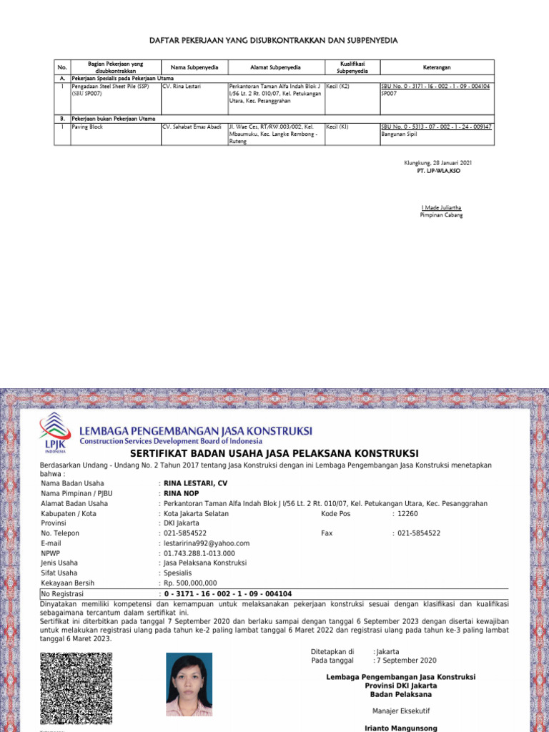 Daftar Pekerjaan Subkon LJP - WLA-Waemese PU | PDF