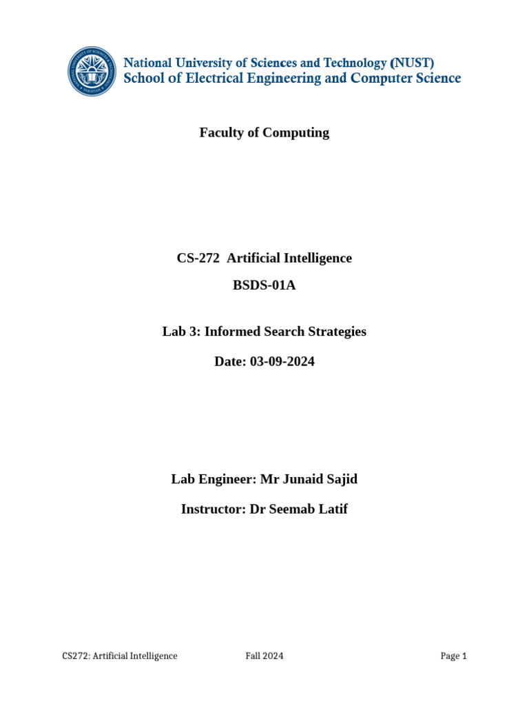 Lab 3 - Informed Search Strategies | PDF