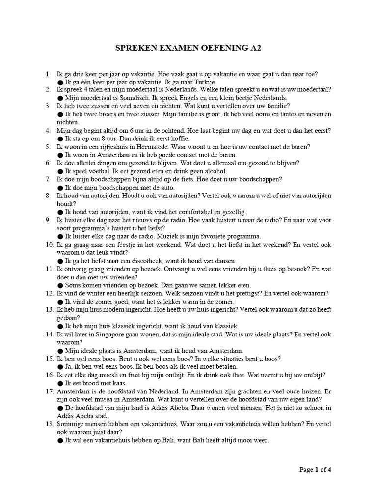 Spreken Examen Oefening A2 | PDF