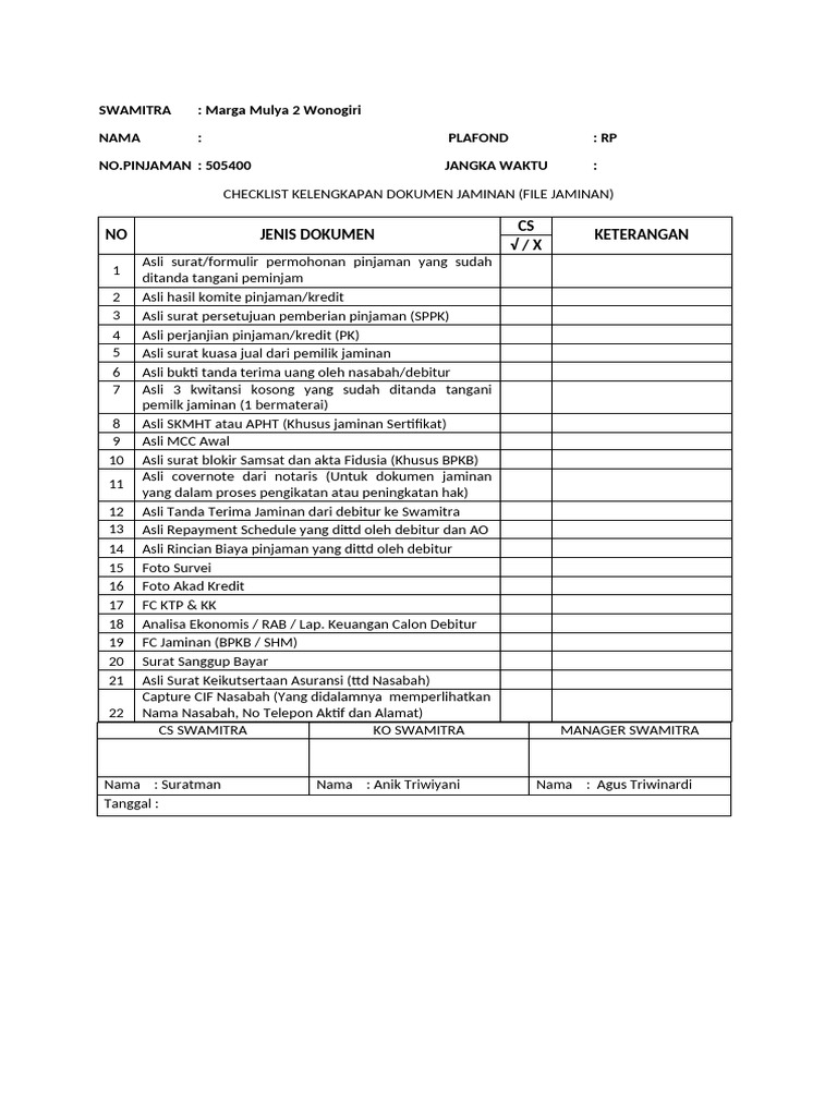Checklist Kelengkapan Dokumen Jaminan | PDF