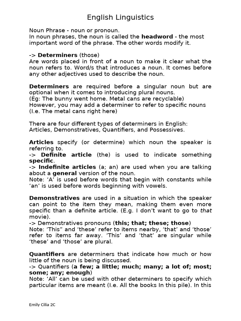 English Linguistics Notes | PDF | Grammatical Number | Noun