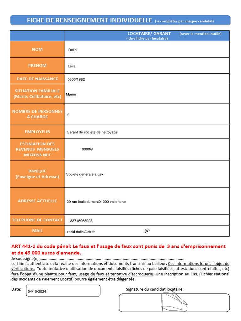 Fiche de Renseignement (46148) | PDF