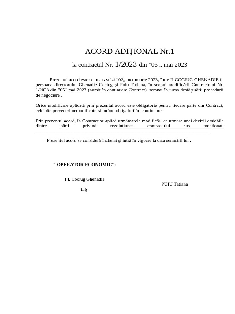 Model Acord Aditional | PDF