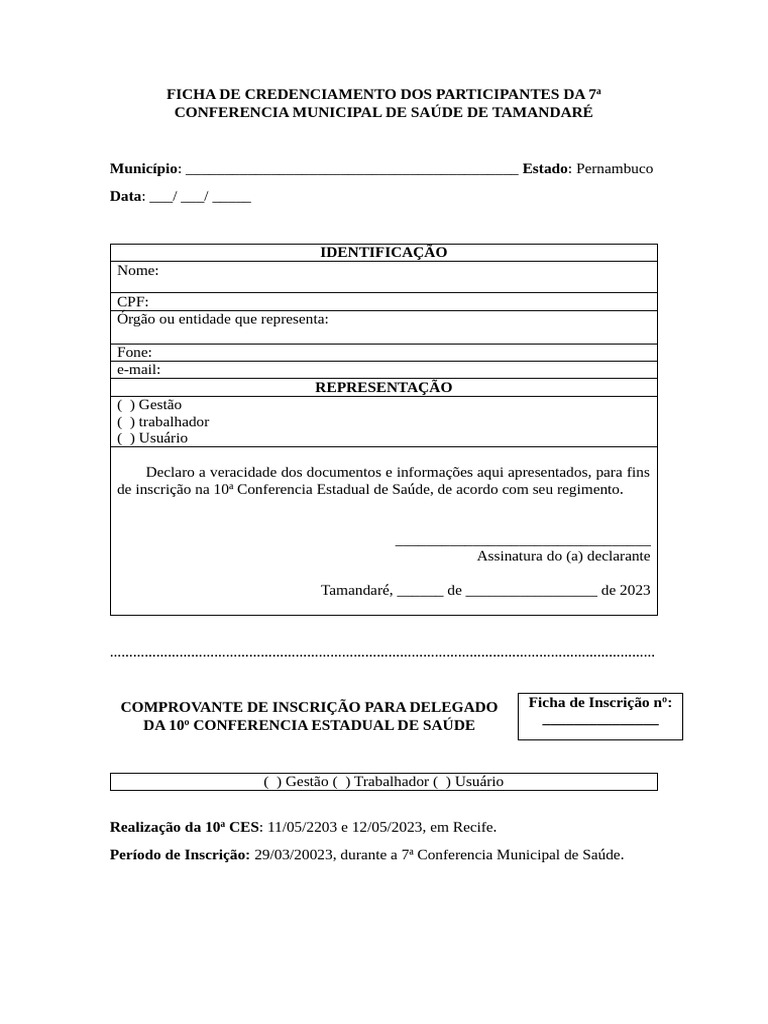 Ficha de Inscrição | PDF