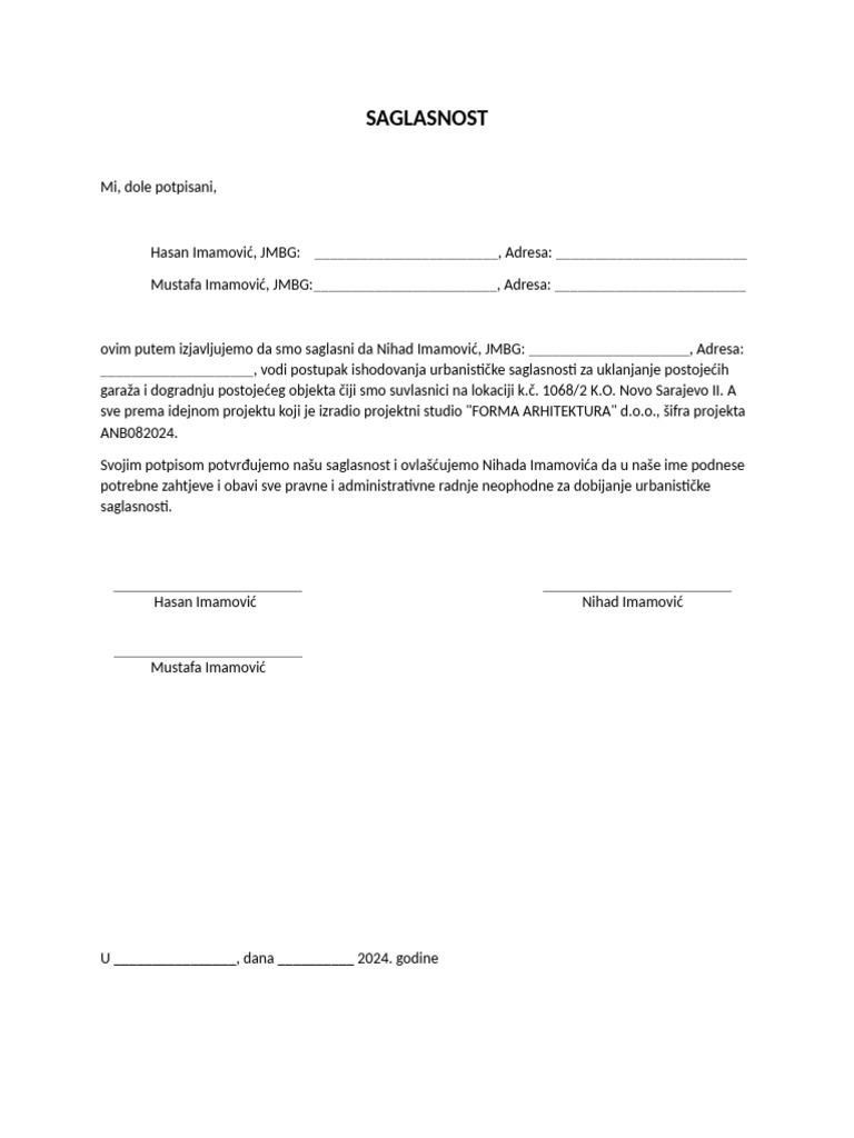 SAGLASNOST ZA IZGRADNJU OBJEKTA | PDF