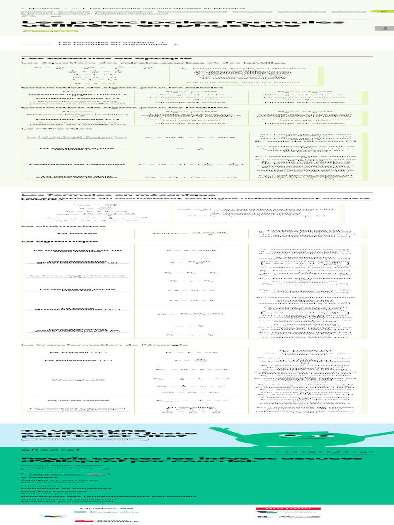 Les Principales Formules Utilisées en Physique Secondaire Alloprof | PDF