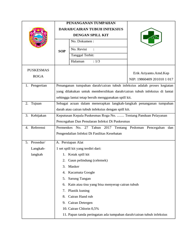 1.4.3 D SOP Penanganan Tumpahan Cairan Infeksius Dengan Spill Kit | PDF