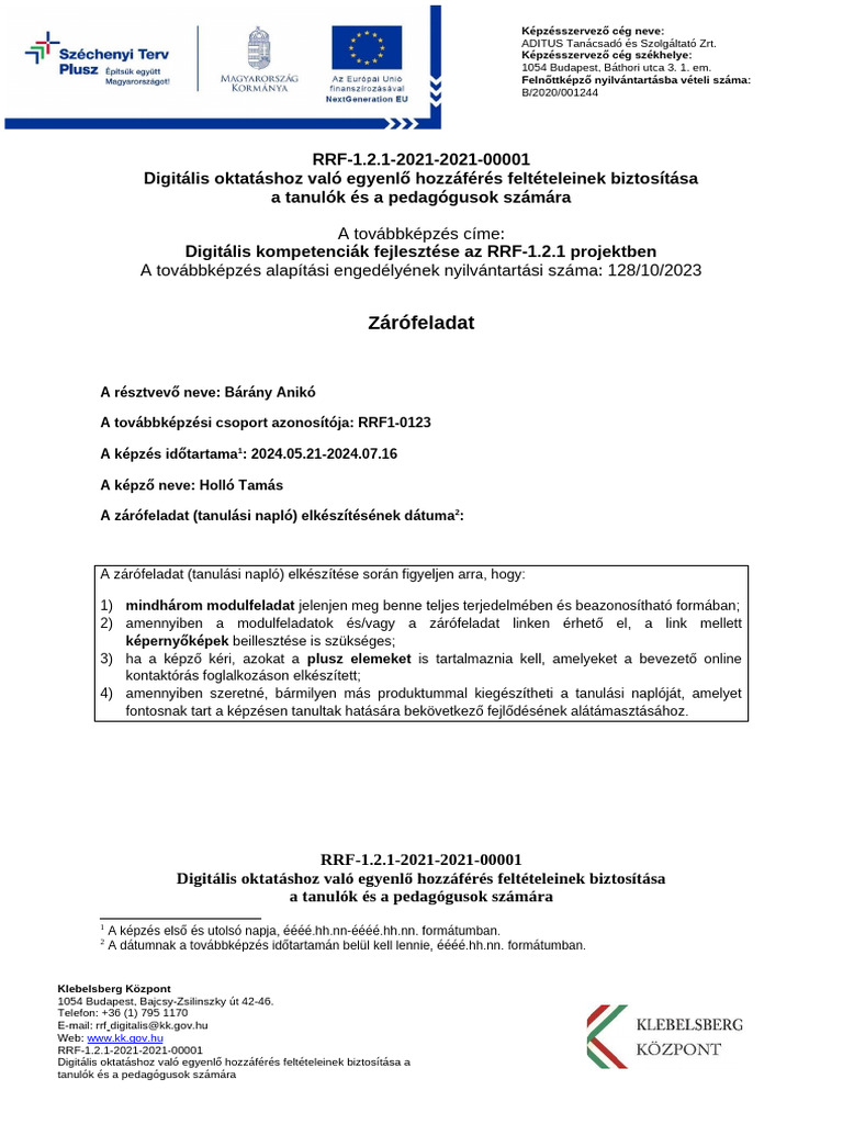 RRF-1.2.1-2021-2021-00001 Digitális Oktatáshoz Való Egyenlő Hozzáférés ...