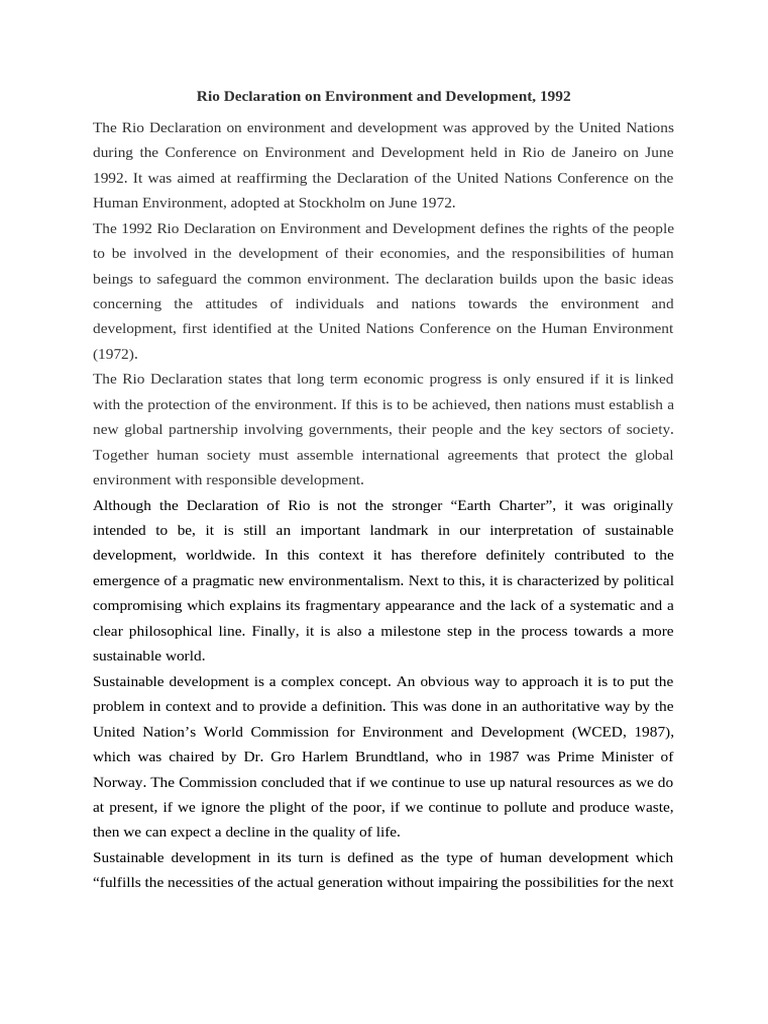 Rio Declaration on Sustainable Development | PDF | Sustainability ...