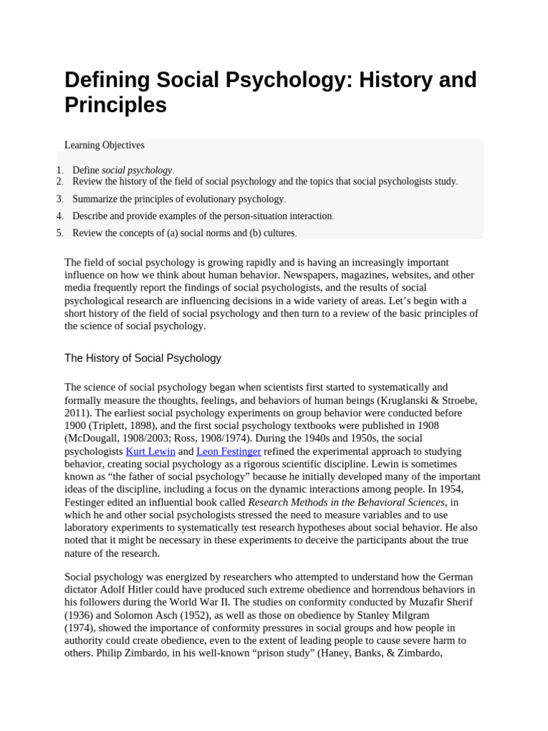 Module 1-Defining Social Psychology-History and Principles | PDF
