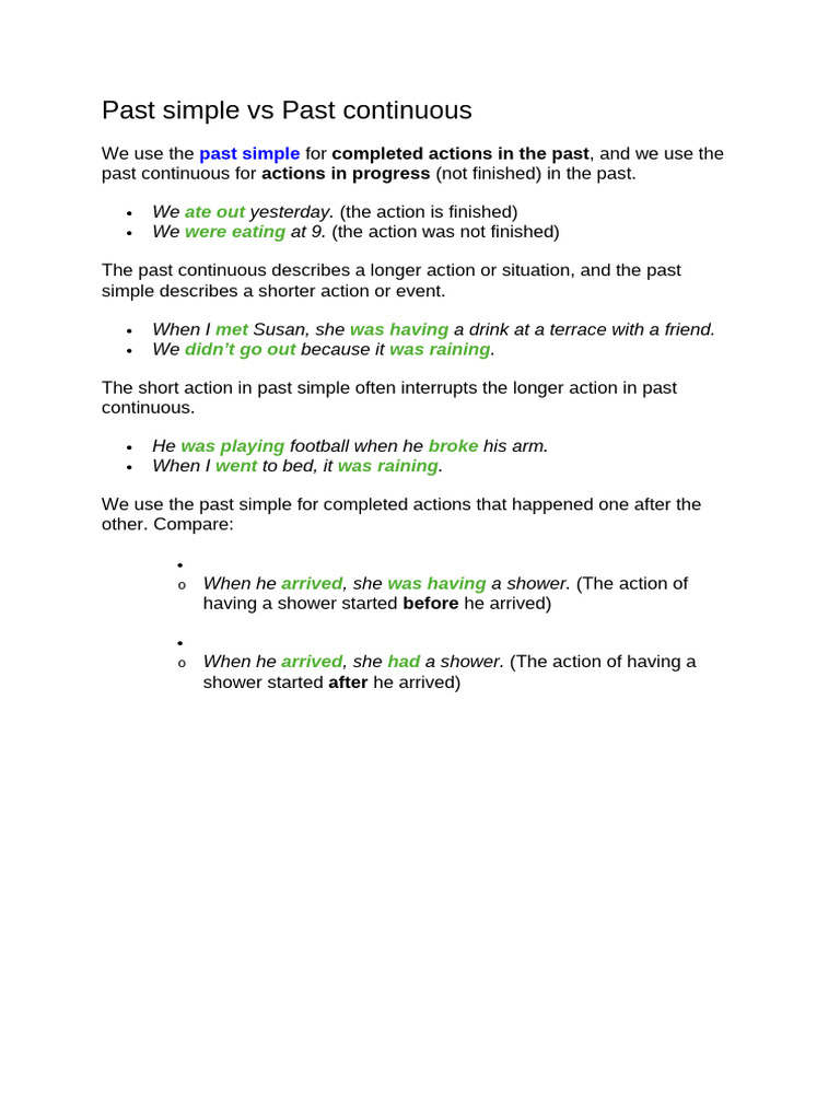 Past simple vs Past continuous | PDF