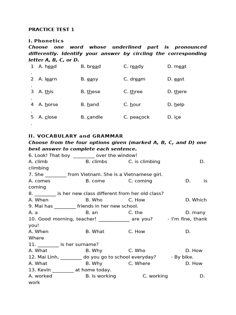 Practice Test 1 | PDF