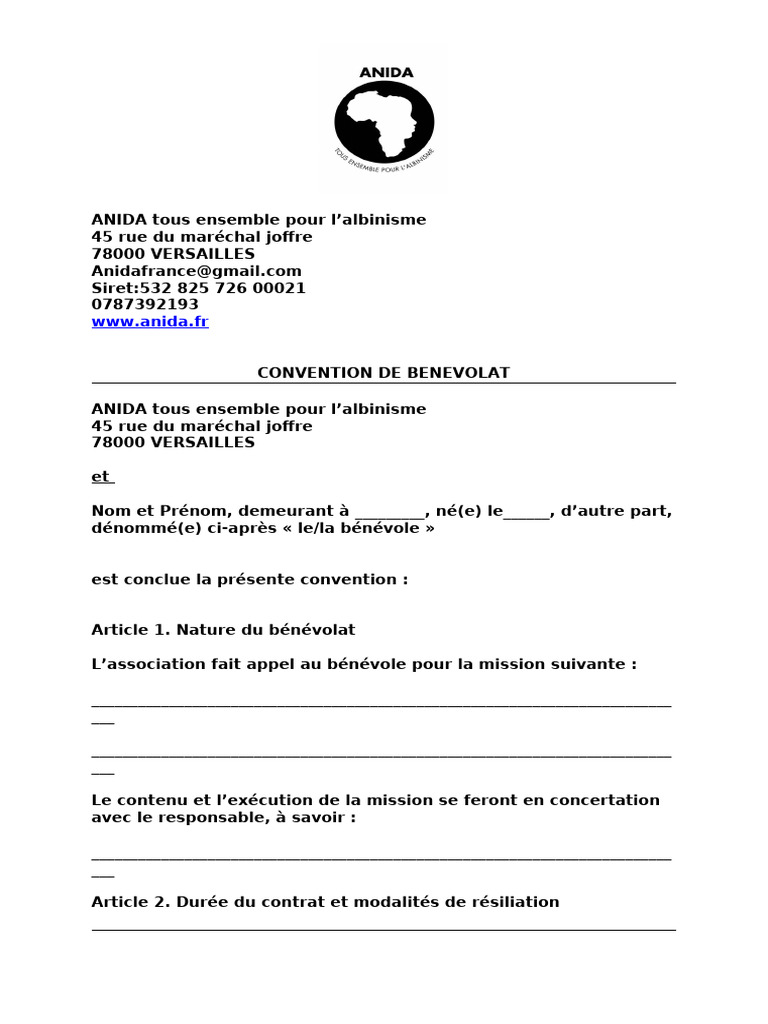 Contrat de Benevolat ANIDA 2 | PDF