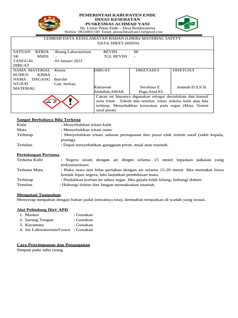 MSDS Bayclin Ayani 23 | PDF