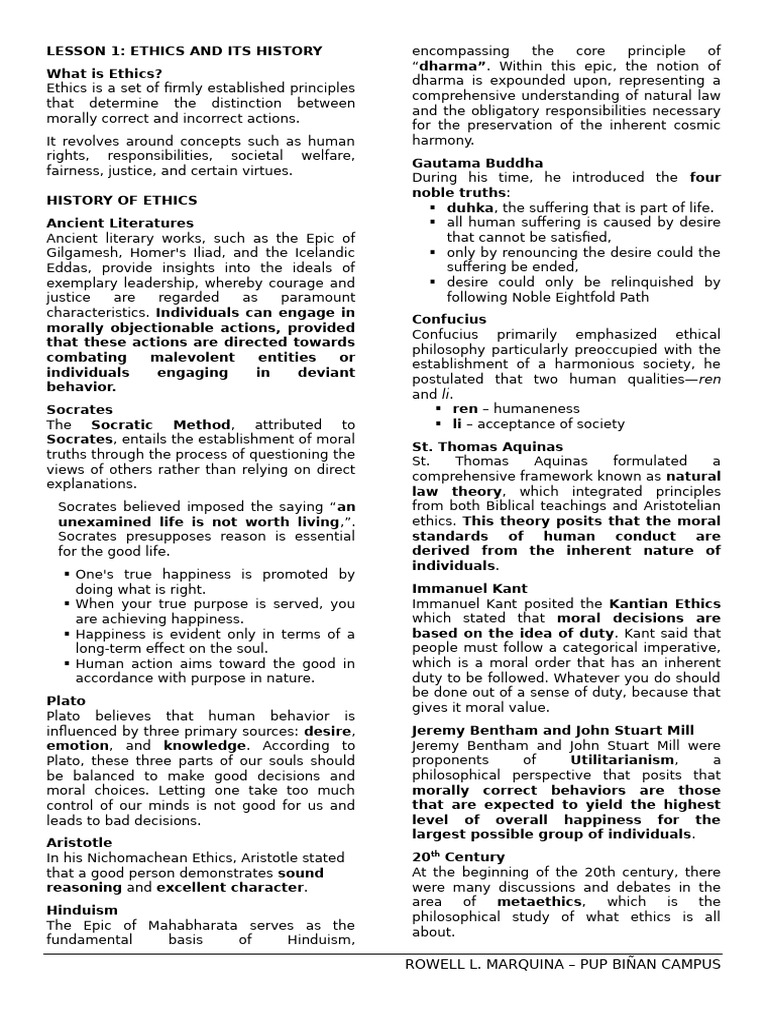 SPIT Lesson 1 Ethics and Its History | PDF