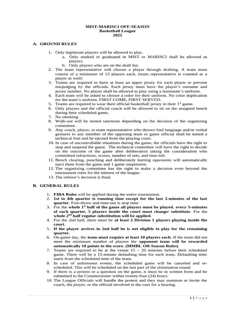 MMBL OFFSEASON Guidelines | PDF