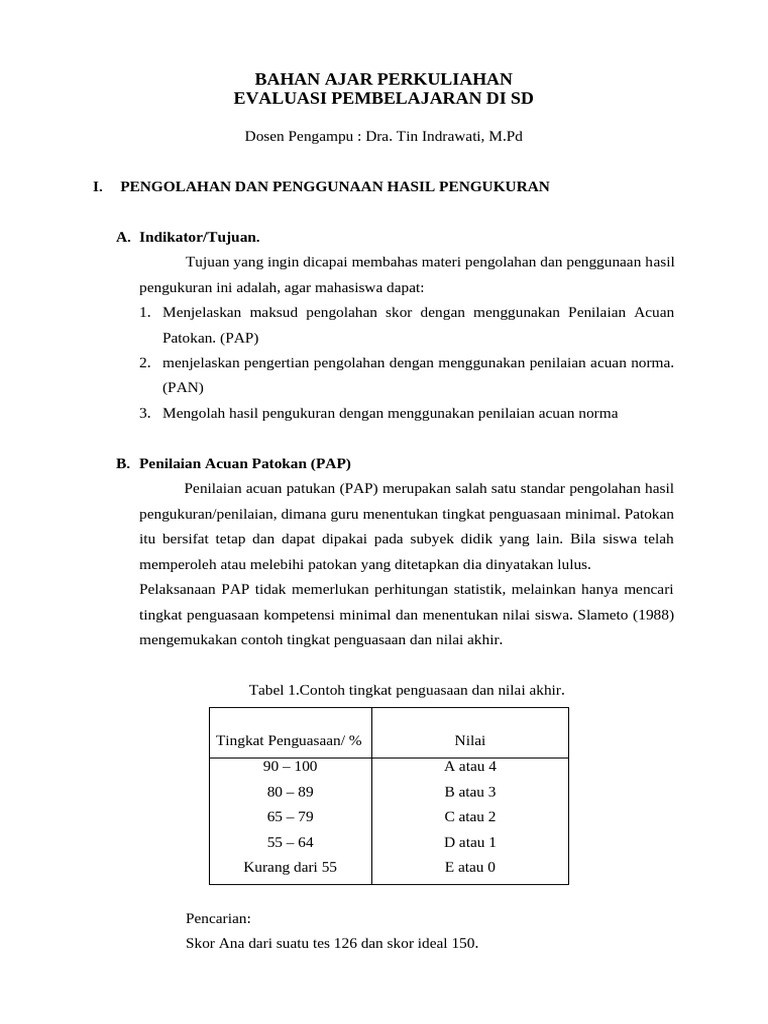 Bahan Ajar Evaluasi | PDF