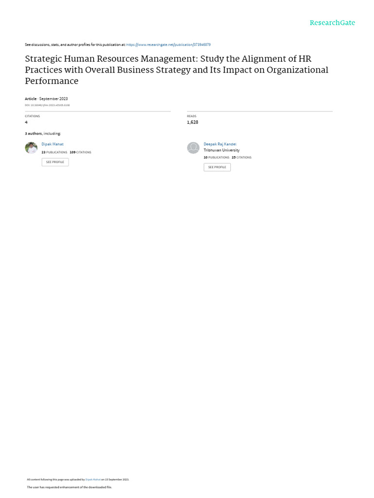 Strategic Human Resources Management: Study The Alignment of HR ...