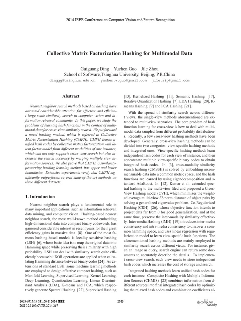2014 Collective Matrix Factorization Hashing For Multimodal Data | PDF