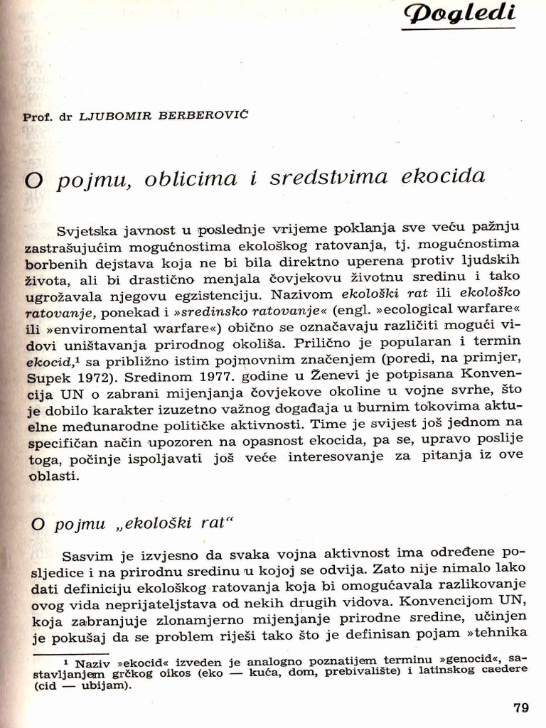 O Pojmu, Oblicima I Sredstvima Ekocida | PDF