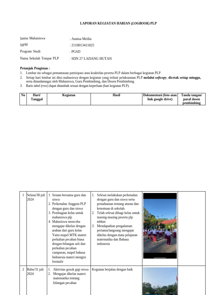 LOGBOOK Mggu 1 Annisa Meilia | PDF