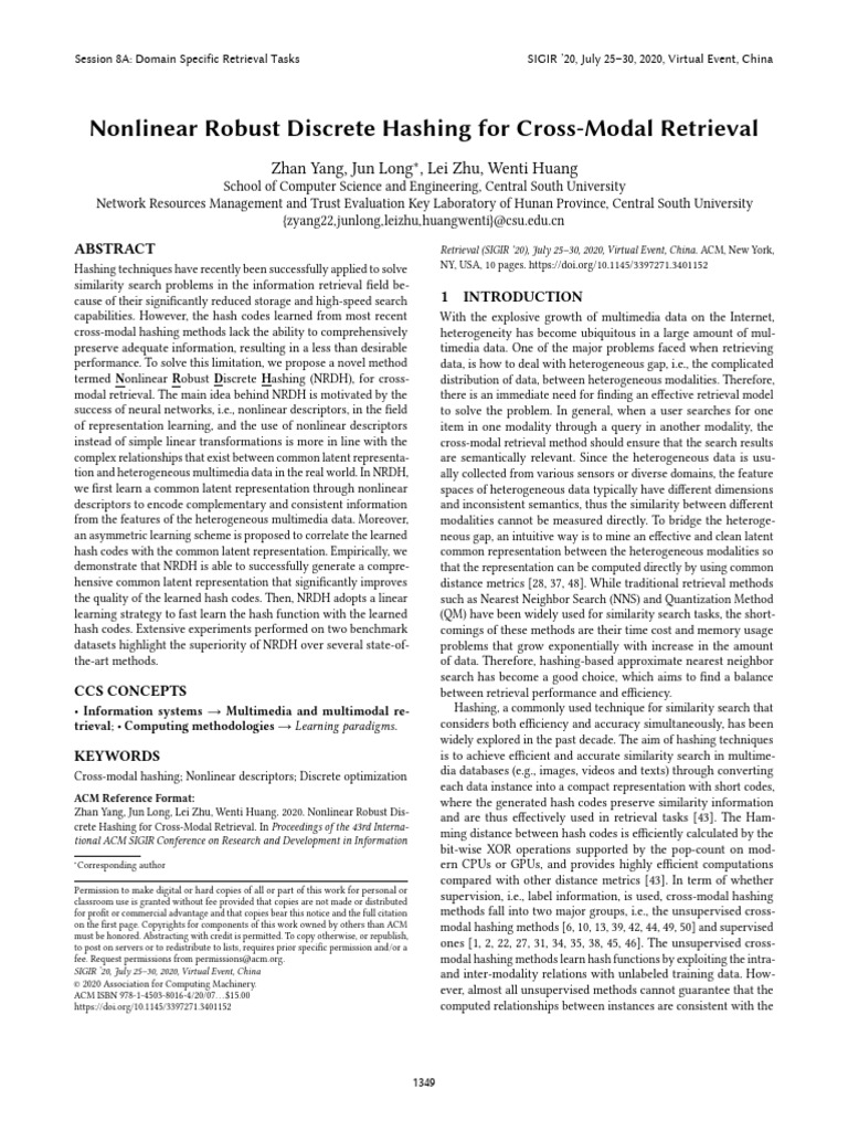 2020 Nonlinear Robust Discrete Hashing For Cross-Modal Retrieval | PDF