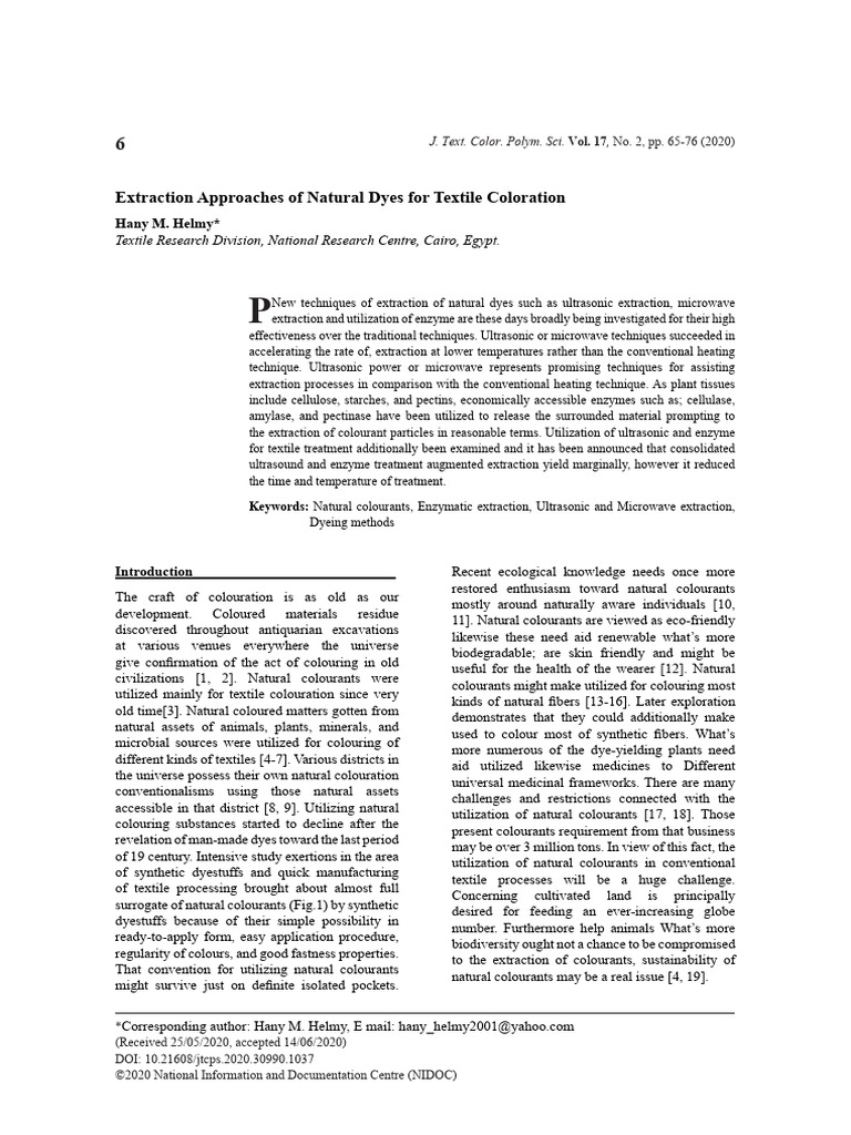 Extraction Approaches of Natural Dyes Fo | PDF