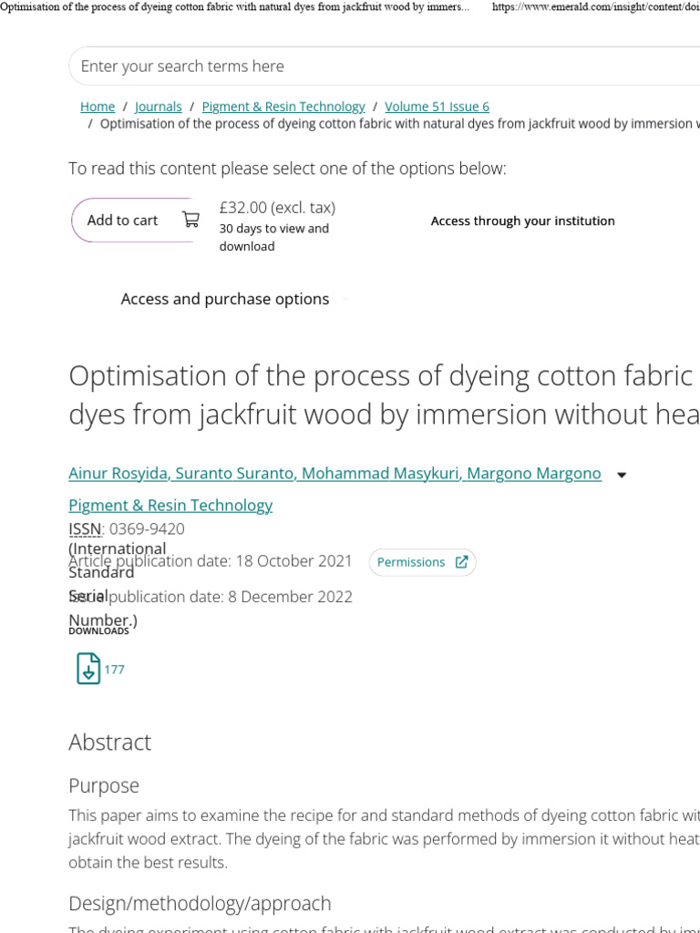Optimisation of The Process of Dyeing Cotton Fabric With Natural Dyes From Jackfruit Wood | PDF