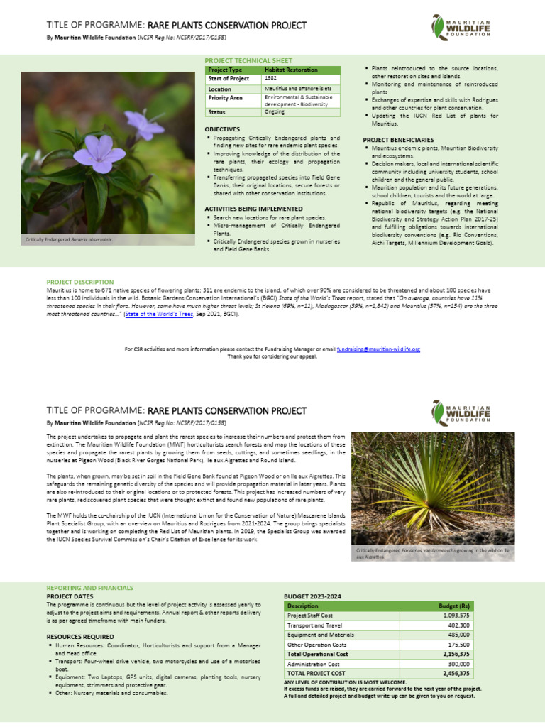 Rare Plant Conservation Efforts in Mauritius | PDF | Conservation ...