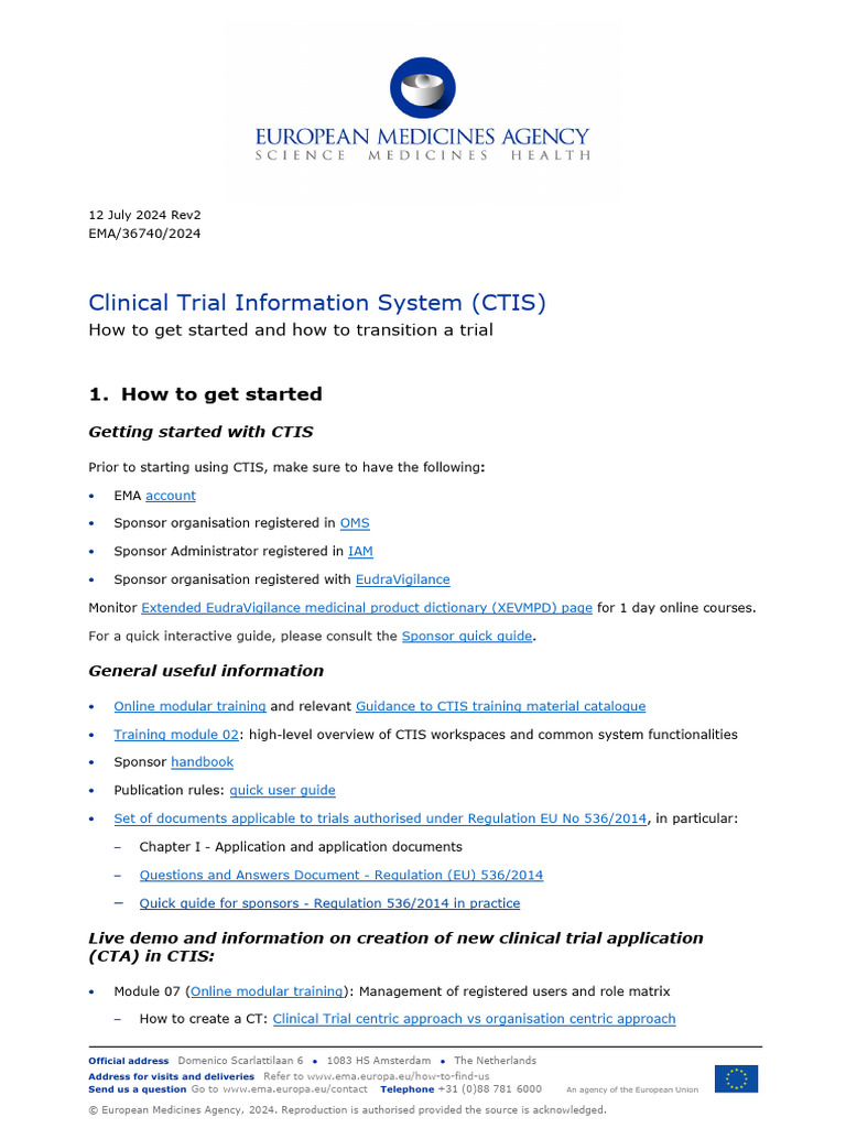 Clinical Trial Information System (CTIS) : 1. How To Get Started | PDF