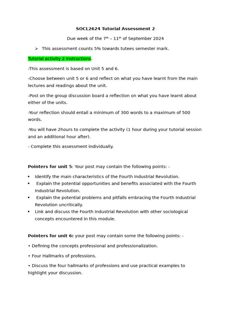 SOCL2624 Tutorial Assessment 2. | PDF