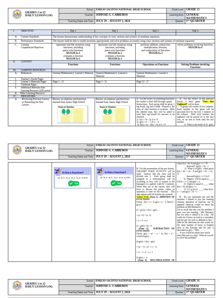 General Mathematics - Week 1 (July 29 - Aug. 2) | PDF