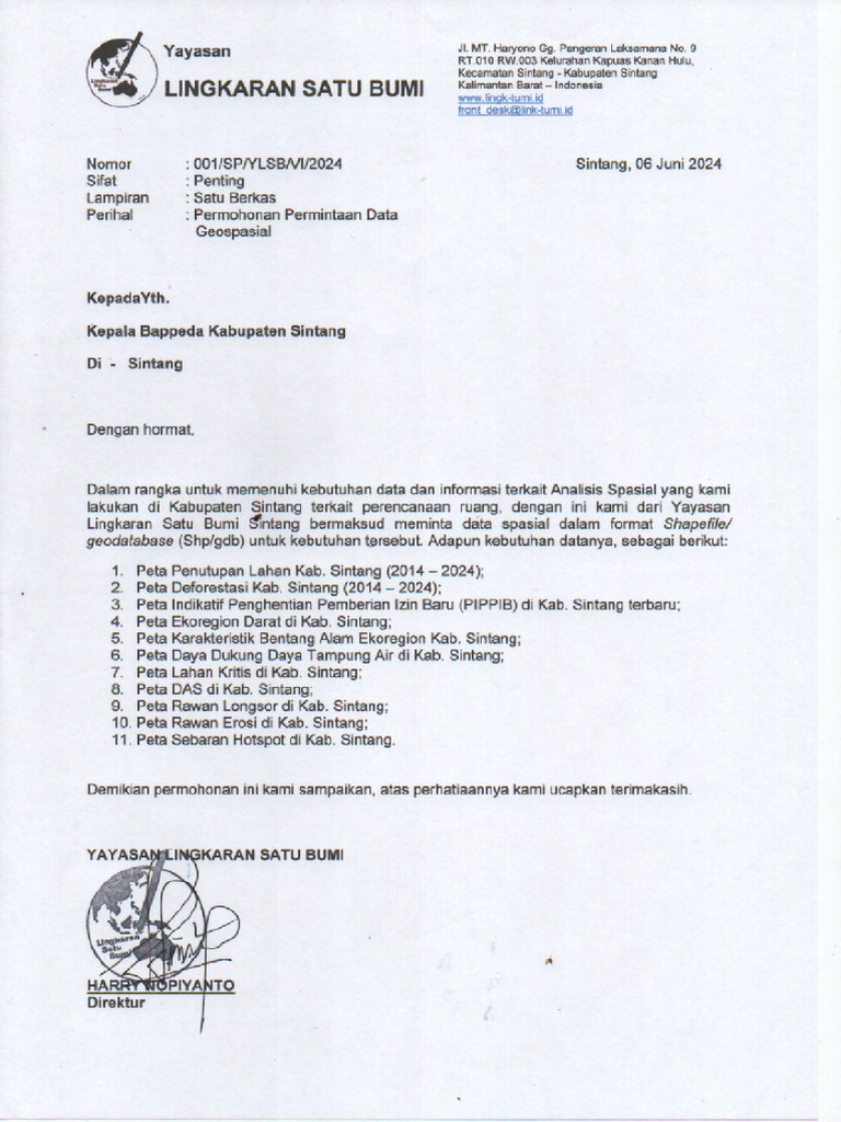 Surat Permintaan Data DG Di Bappeda STG | PDF