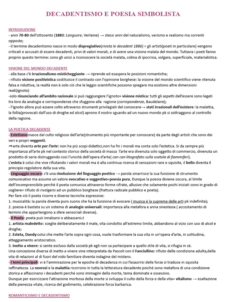 Decadentismo e Poesia Simbolista | PDF