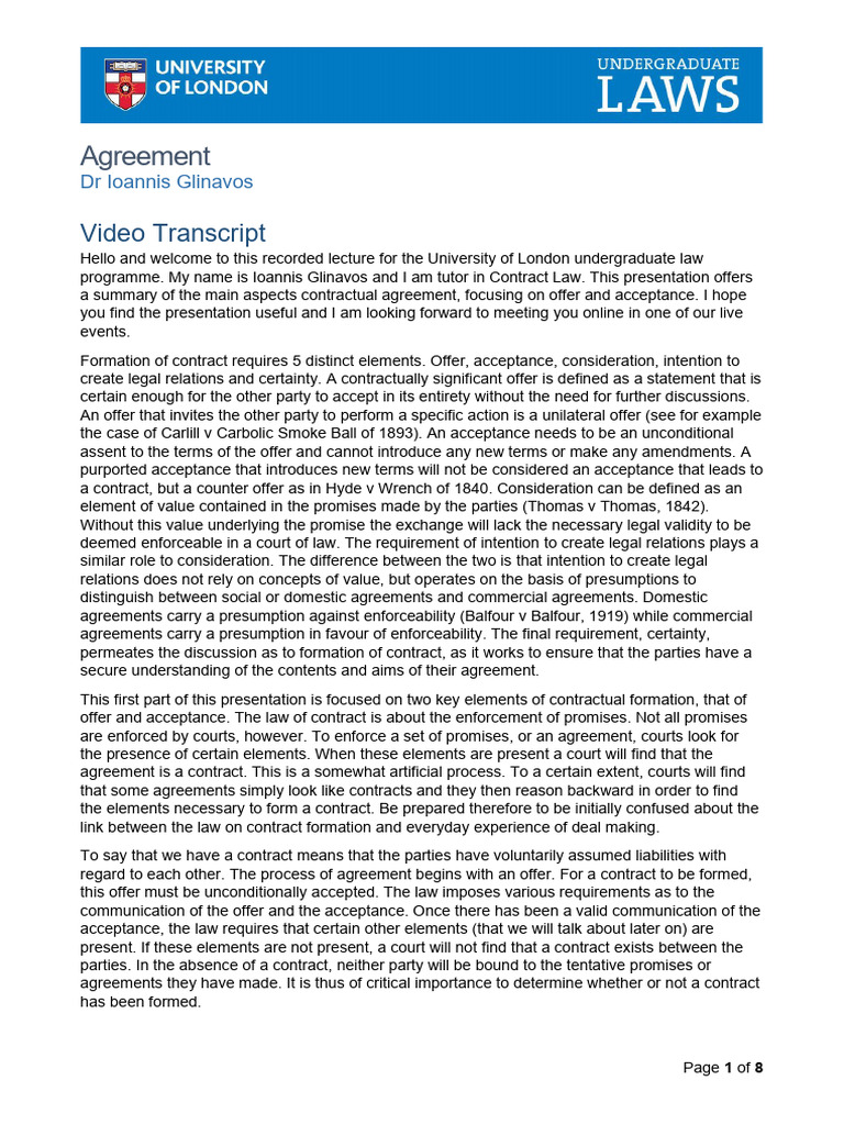 Agreement Lecture Transcript | PDF