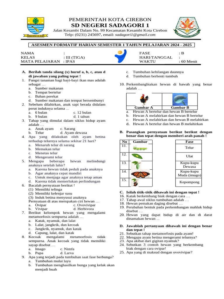 Soal Ipas KLS 3 Sum 2 SMT 1 | PDF