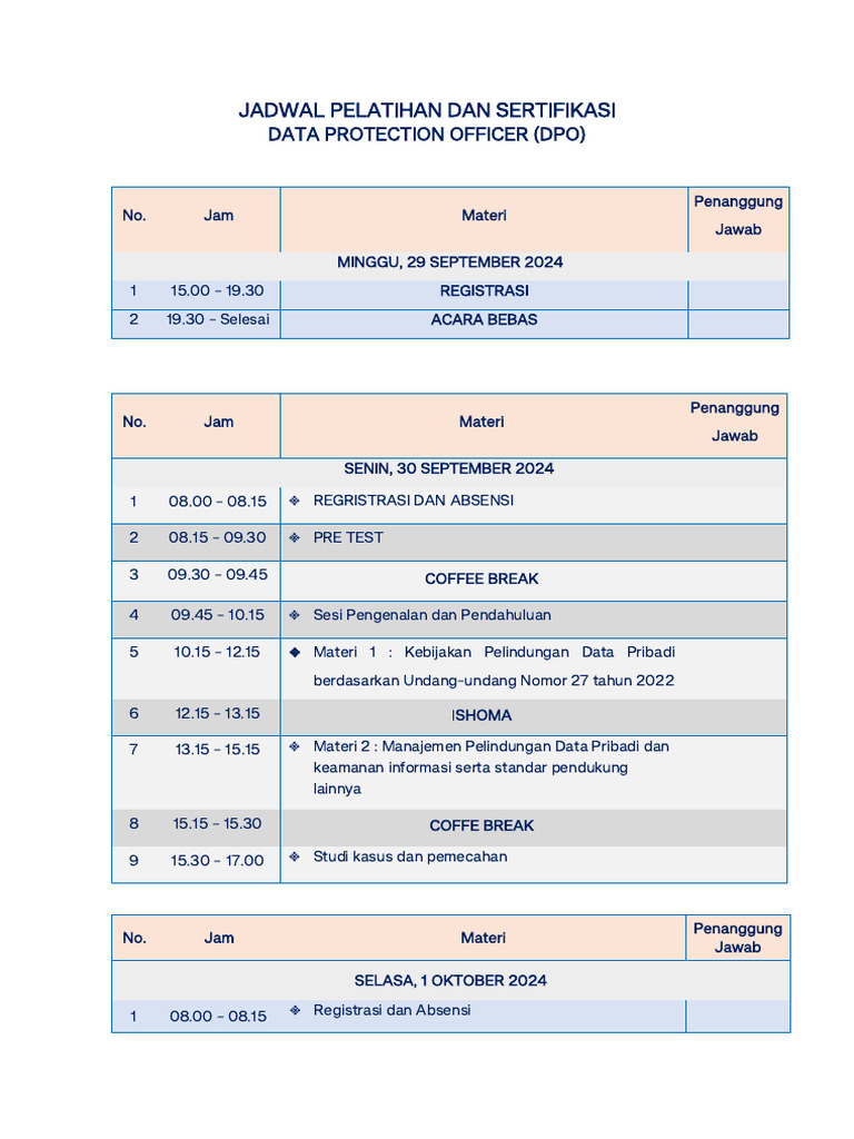 Draft Rundown PELATIHAN DAN SERTIFIKASI DPO | PDF