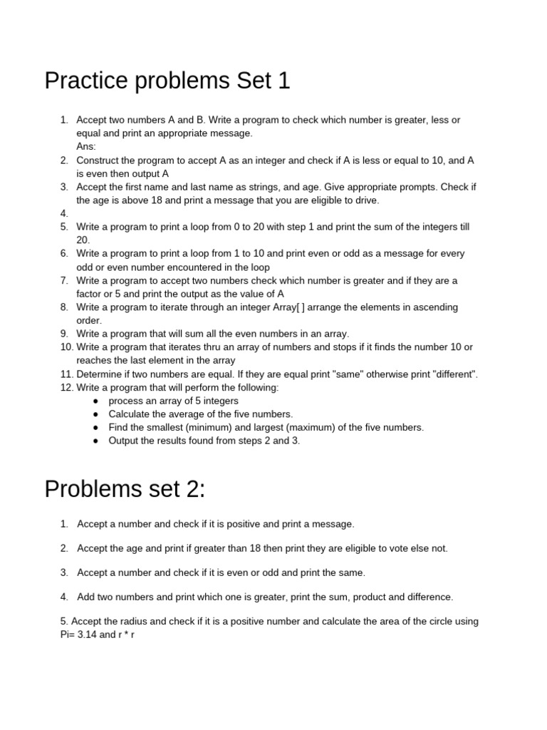 Practice problems Set 1 | PDF Practice problems Set 1 | PDF