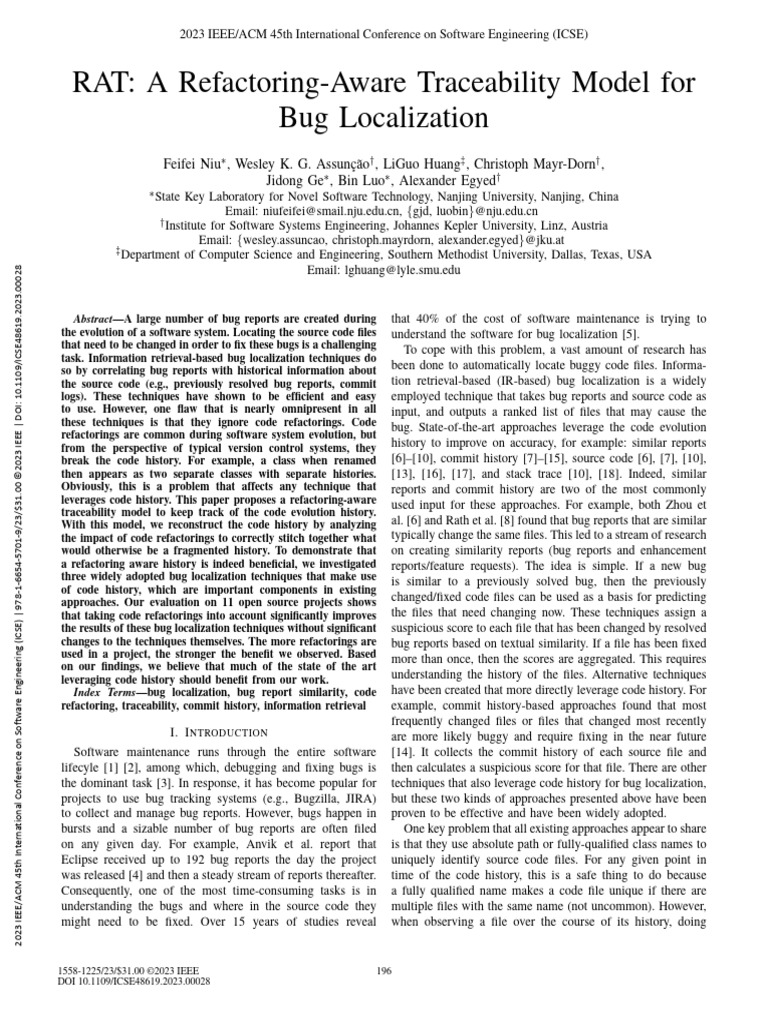 2023_RAT_ A Refactoring-Aware Traceability Model for Bug Localization | PDF