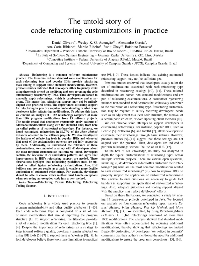 2023 - The Untold Story of Code Refactoring Customizations in Practice | PDF