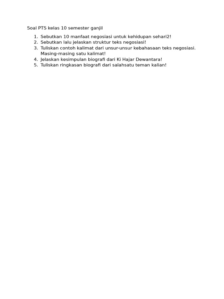 Soal Pts Kls 10 Ganjil | PDF