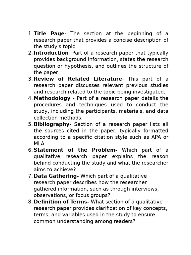 The Section at The Beginning of A Research Paper That Provides A ...